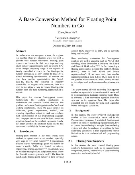 Pdf A Base Conversion Method For Floating Point Numbers In Go