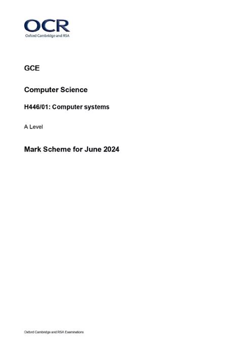 Ocr A Level Computer Science H Computer Systems June Mark
