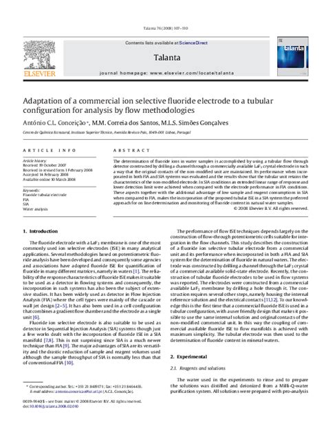 Pdf Adaptation Of A Commercial Ion Selective Fluoride Electrode To A