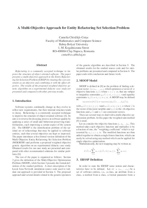 Pdf A Multi Objective Approach For Entity Refactoring Set Selection Problem