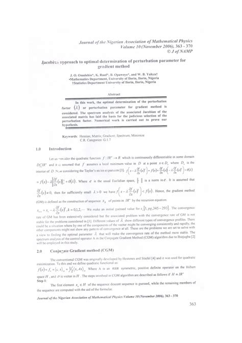 Pdf Jacobian Approach To Optimal Determination Of Perturbation