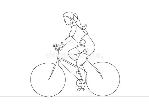 Línea Continua Dibujando a Una Mujer En Una Bicicleta Stock de