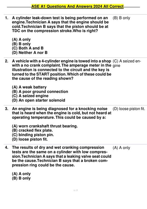 Ase A1 Questions And Answers 2024 All Correct Ase A1 Stuvia Us