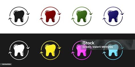 Stel Tand Whitening Concept Pictogram Geïsoleerd Op Zwartwit