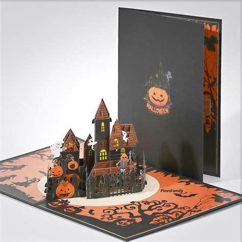 D08 Haunted House With Pumpkin Halloween 3d Pop Up Card Etsy