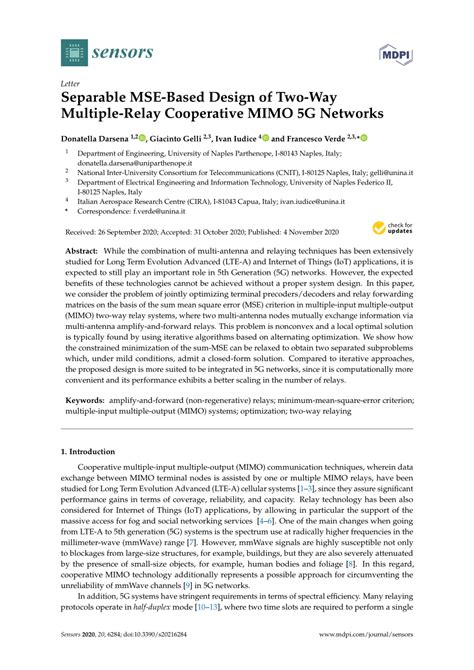 Pdf Separable Mse Based Design Of Two Way Multiple Relay Cooperative Mimo 5g Networks