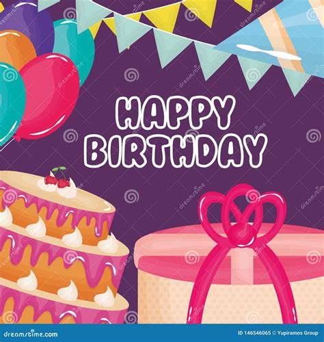 Carte De Joyeux Anniversaire Avec Le G Teau Le Cadeau Et L H Lium De