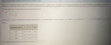 [answered] a provide a 90 confidence interval for the population mean