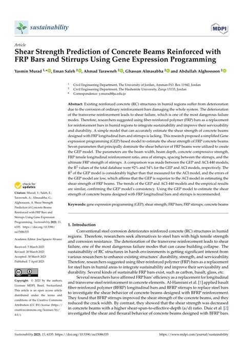 pdf shear strength prediction of concrete beams reinforced with frp