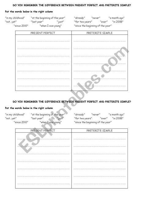 English Worksheets Present Perfect Or Preterite Simple