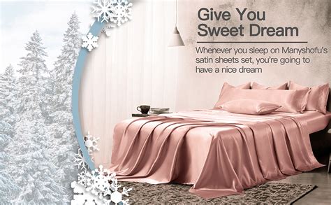 Manyshofu 7pcs Rose Gold Satin Sheets King Size Silky Satin