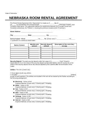 Nebraska Room Rental Agreement Doc Template Pdffiller