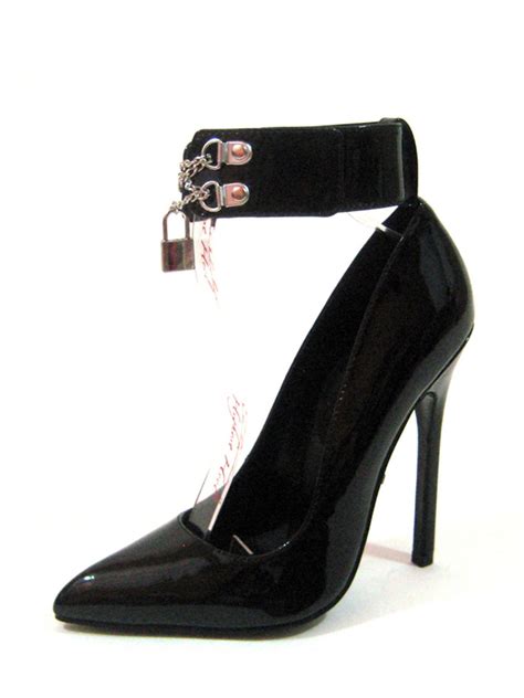 The Highest Heel Womens 5 Ankle Strap Pump Cuff With Pad Lock Black