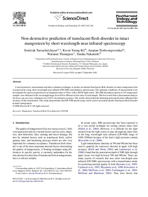 Pdf Non Destructive Prediction Of Translucent Flesh Disorder In