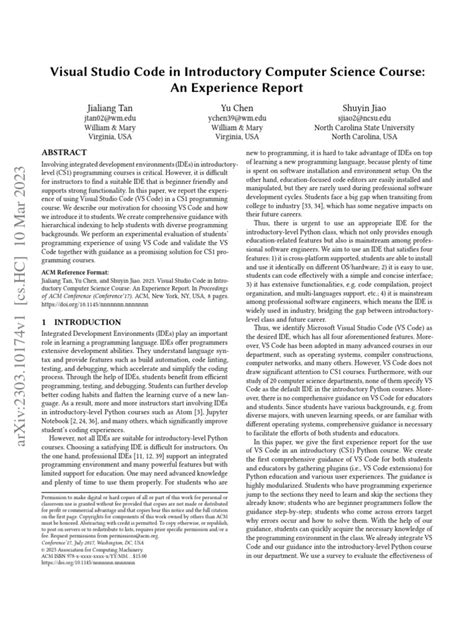 Visual Studio Code In Introductory Computer Science Course An