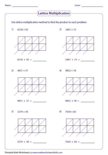 Lattice Multiplication 3 Digit By 3 Digit Worksheets Free Printable Worksheet