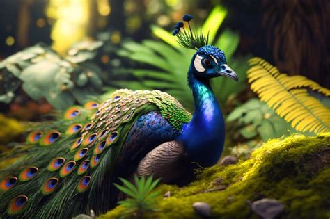 Un Pavo Real Mostrando Sus Plumas De Vivos Colores Foto Premium