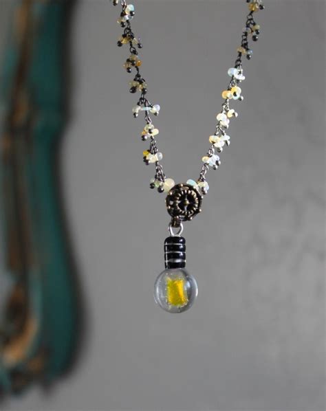 Handmade Glass Dichroic Luminated Effects Light Bulb Necklace Oxidized