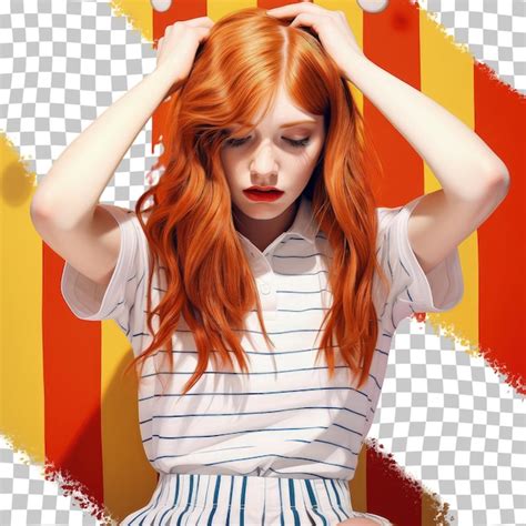 Premium Psd Young Woman With Red Hair In Summer Attire Holding Her