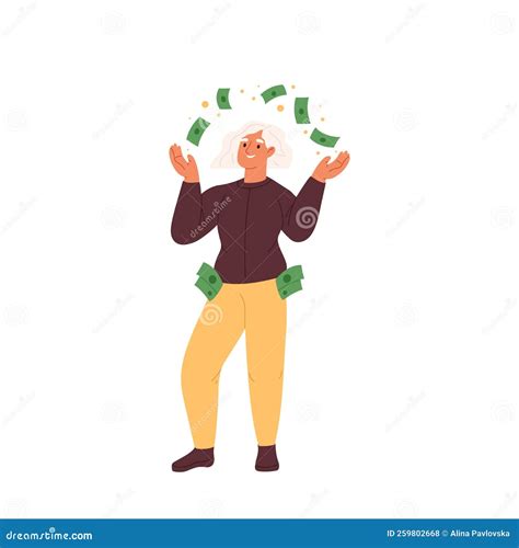 Happy Rich Woman Throwing Money Making Cash Rain Millionaire Female
