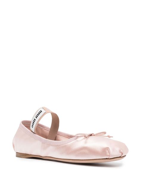 Miu Miu Pink Satin Ballerina Pumps Browns