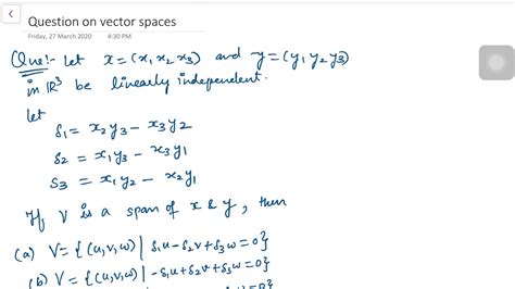 Q7 2016 Linear Algebra Span Of Vectors Youtube