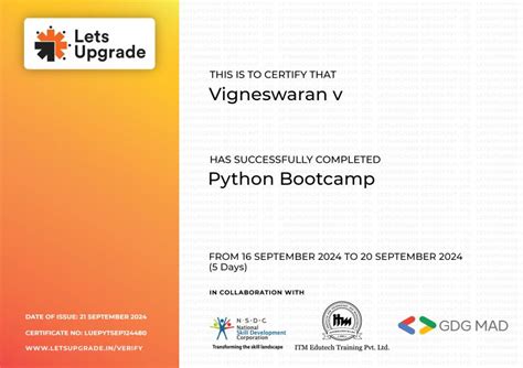Completed Python Bootcamp By Letsupgrade Vigneswaran V Posted On The Topic Linkedin