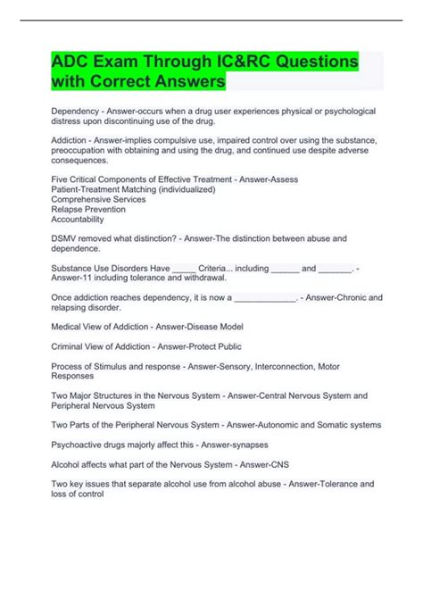 ADC Exam Through IC RC Questions With Correct Answers IC RC Stuvia US