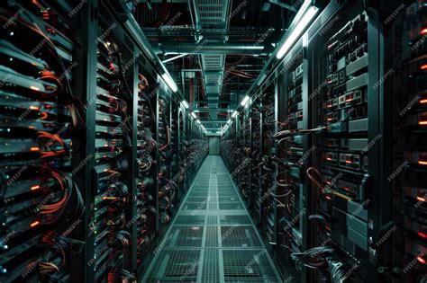 rows of servers processing data in a modern data center a data center filled with rows of