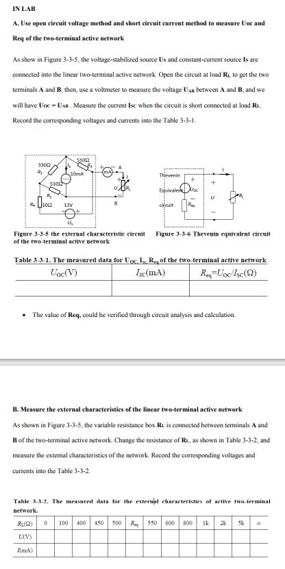 Solved IN LAB A Use Open Circuit Voltage Method And Short Chegg Com