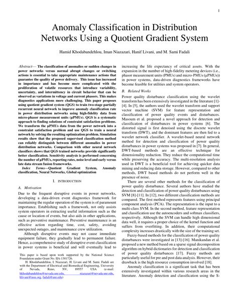 Pdf Anomaly Classification In Distribution Networks Using A Quotient Gradient System