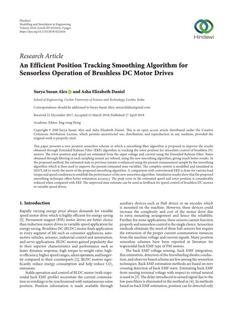 Pdf An Efficient Position Tracking Smoothing Algorithm For Sensorless