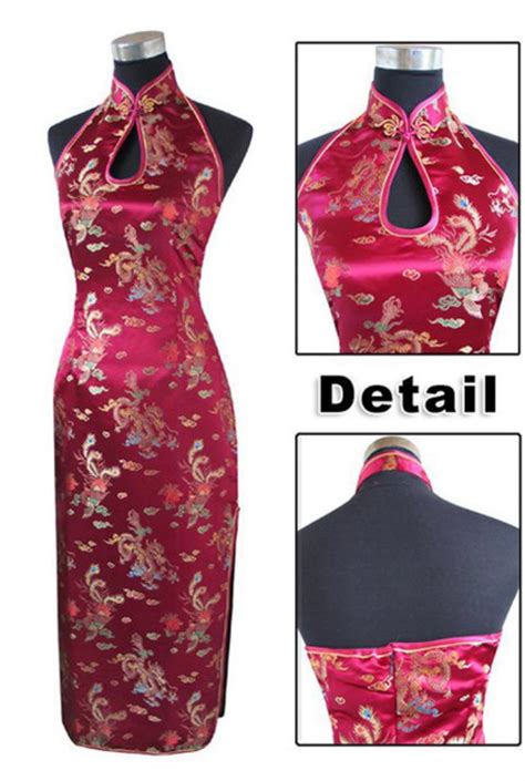 Hot Navy Blue Traditional Chinese Women 39s Satin Halter Cheongsam
