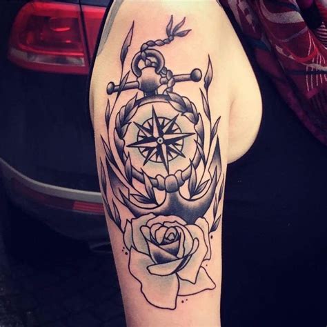 Anchor Compass And Rose Tattoo By Rique Corner