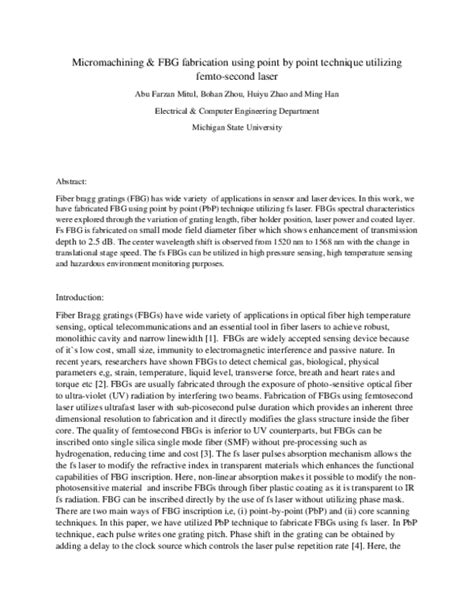 Pdf Micromachining And Fbg Fabrication Using Point By Point Technique