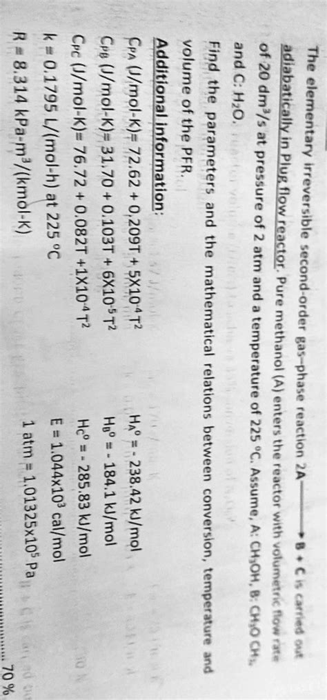 the elementary irreversible second order gas phase reaction 2a → b c