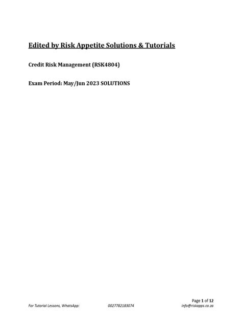 Rsk4804 Mayjun Exam 2023 Pdf Credit Default Swap Basel Iii