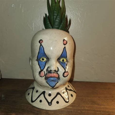 White Ceramic Doll Head Planter With Roses Etsy