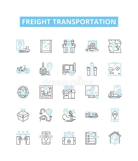 Freight Transportation Vector Line Icons Set Shipping Logistics Cargo Trucks Railways