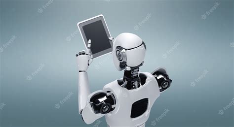 Premium Photo Robot Humanoid Using Tablet