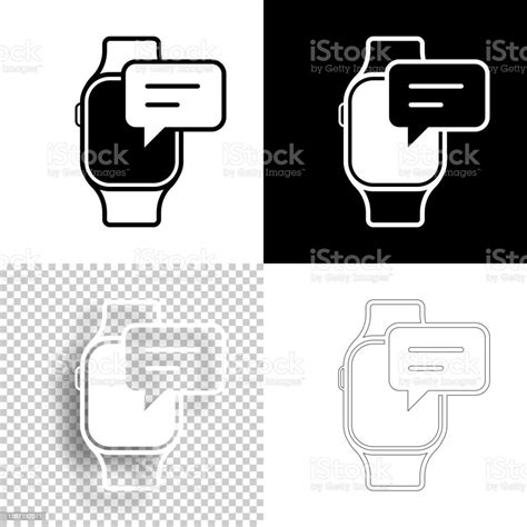 음성 거품 스마트 워치 디자인 아이콘입니다 빈 흰색 및 검은색 배경 선 아이콘 Brand Name Online Messaging