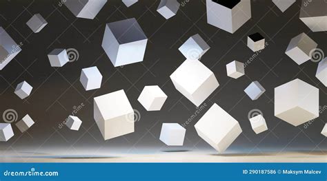 Abstract White 3d Cubes Fly On Dark Background Modern Background Design With Geometric Shapes