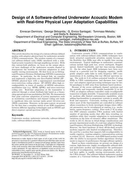 Pdf Design Of A Software Defined Underwater Acoustic Modem With Real Time Physical Layer