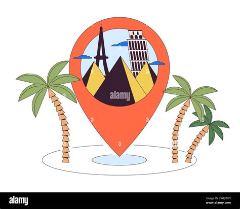 Travel Destination Pin 2d Linear Illustration Concept Stock Vector
