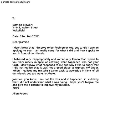 Apology Letter To Friend For Being Rude Sample Templates Sample