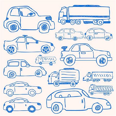 Conjunto De Coleção De Carros E Caminhões Vetor Premium