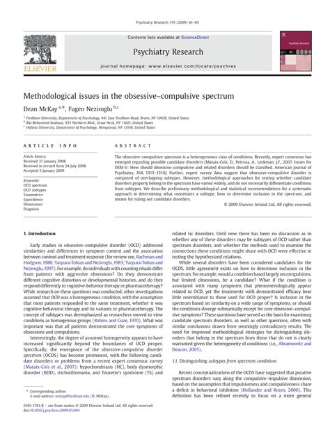 Pdf Methodological Issues In The Obsessive Compulsive Spectrum