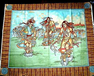 Native American Fabric Panel Block Sage Green Quilt Needle War Dance