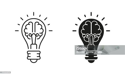영감 흰색 배경에 창의적인 아이디어 기호 컬렉션 지식 스마트 솔루션 라인 및 실루엣 아이콘 세트 전구와 인간의 뇌 픽토그램