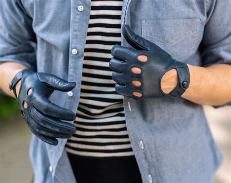 Arezzo Mens Leather Driving Gloves In Jeans Blue Etsy